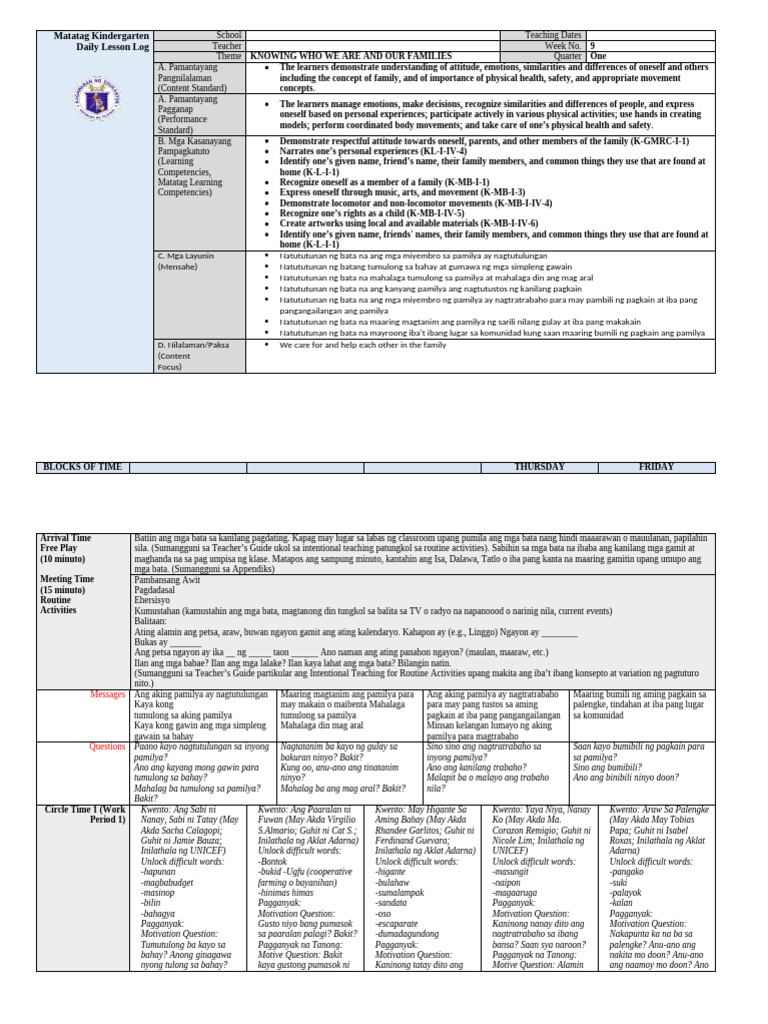 Kindergarten-DLL-MATATAG-Q1-Week 9 | PDF