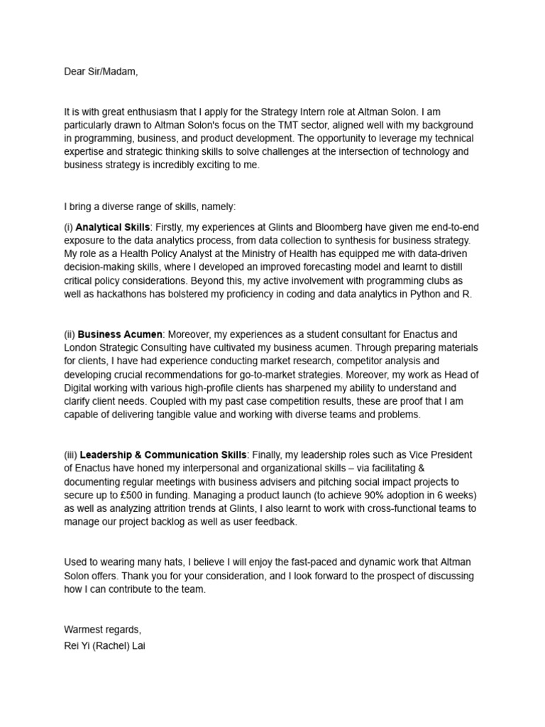 Altman Solon Cover Letter | PDF