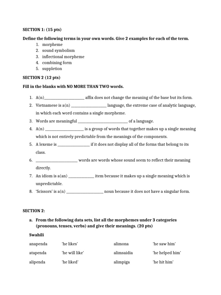 Morphology Exercises | PDF