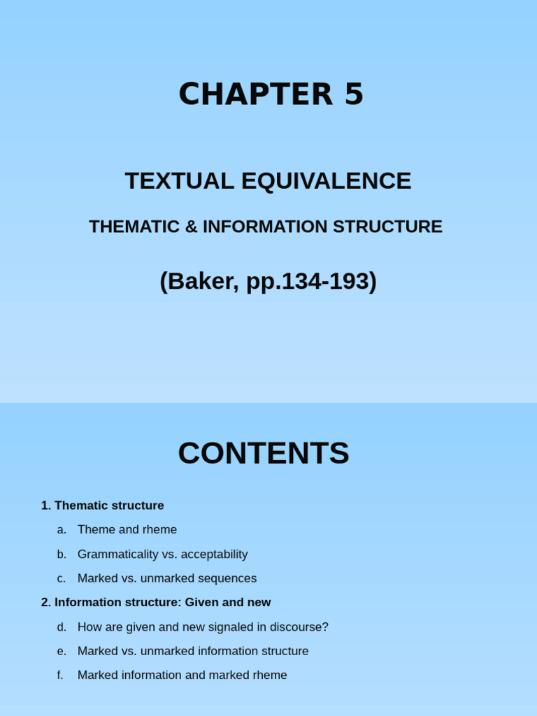 Week 5 - Textual Equivalence - Thematic and Information Structures | PDF