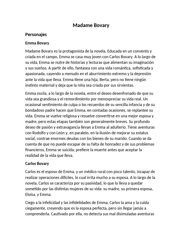 Madame Bovary Resumen | PDF | Madame Bovary | Emma (novela)