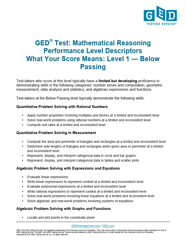 PLD Math Official Test Below Passing | PDF