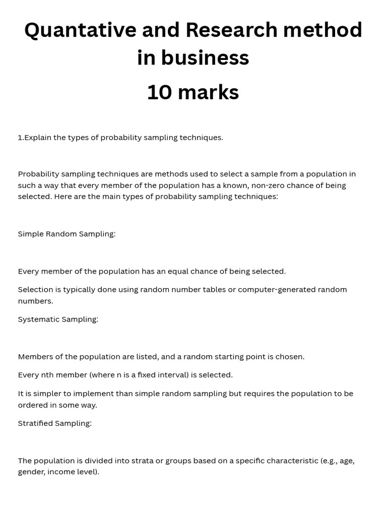 Quantative and Research Methods in Business 10 Marks | PDF