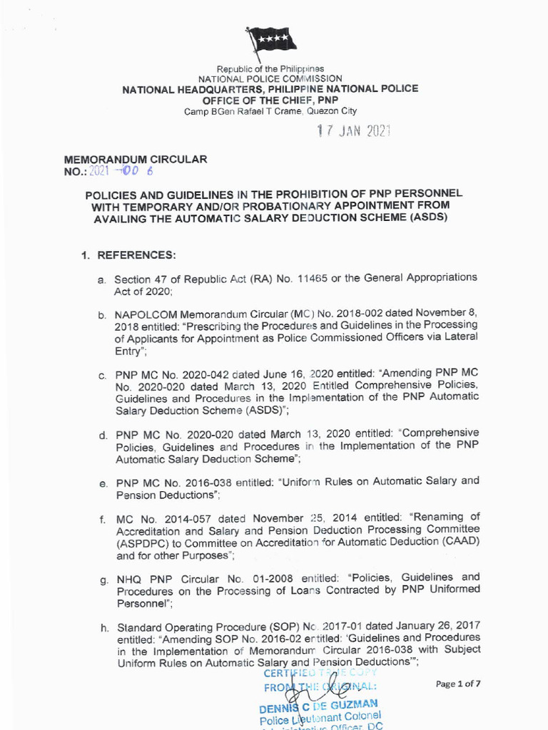 PNP Memorandum Circular No 2021 006 | PDF
