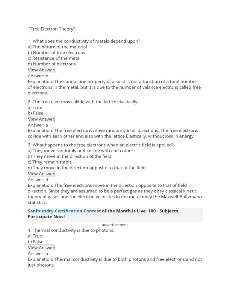 Free Electron Theory | PDF