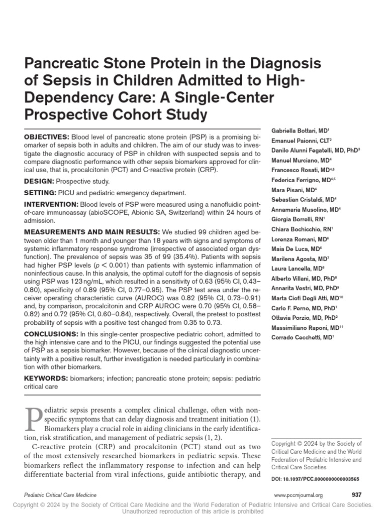 Pancreatic Stone Protein in The Diagnosis of Sepsis in Children ...
