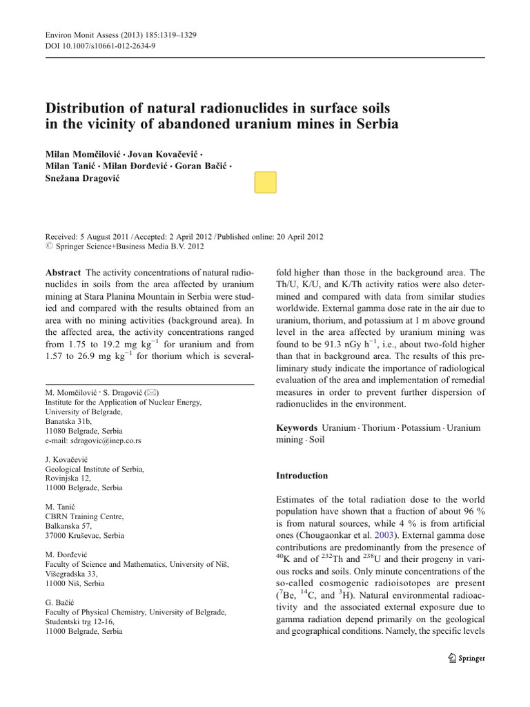 Distribution of Natural Radionuclides in Surface Soils in The Vicinity ...