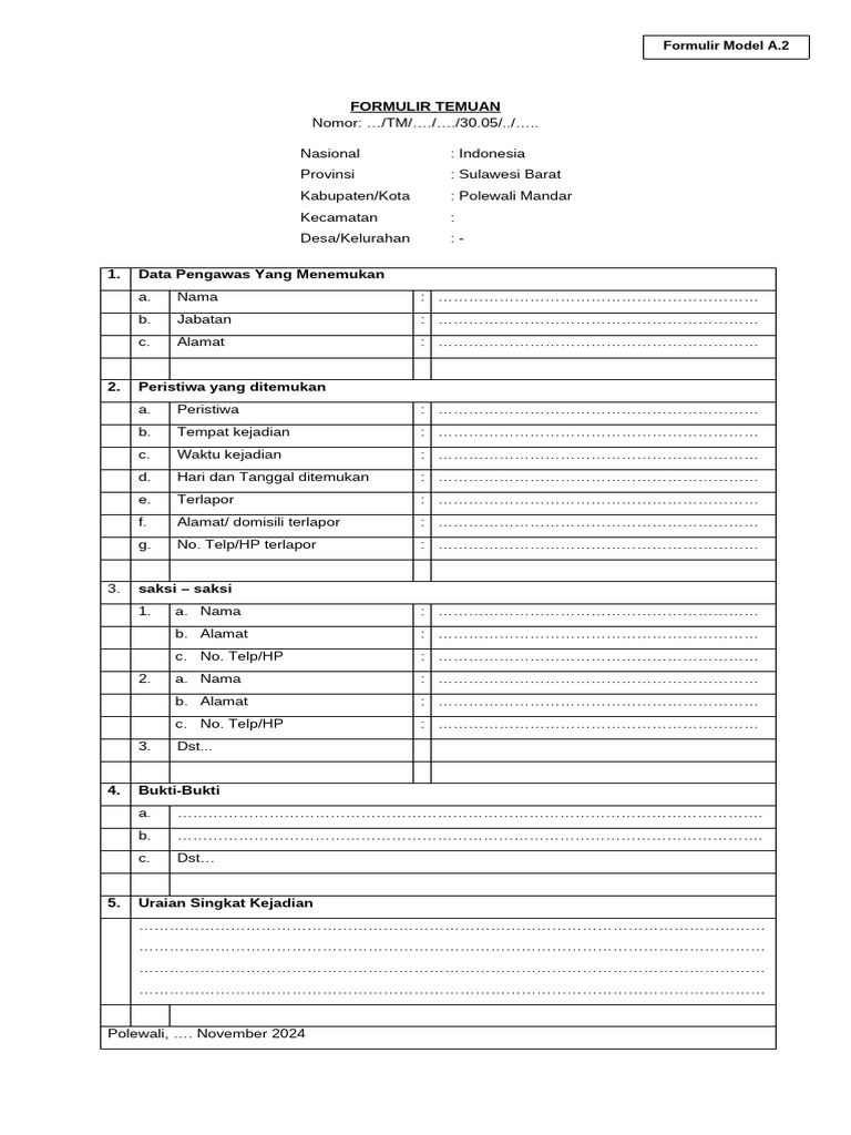FORMULIR MODEL A.2 Formulir Temuan | PDF