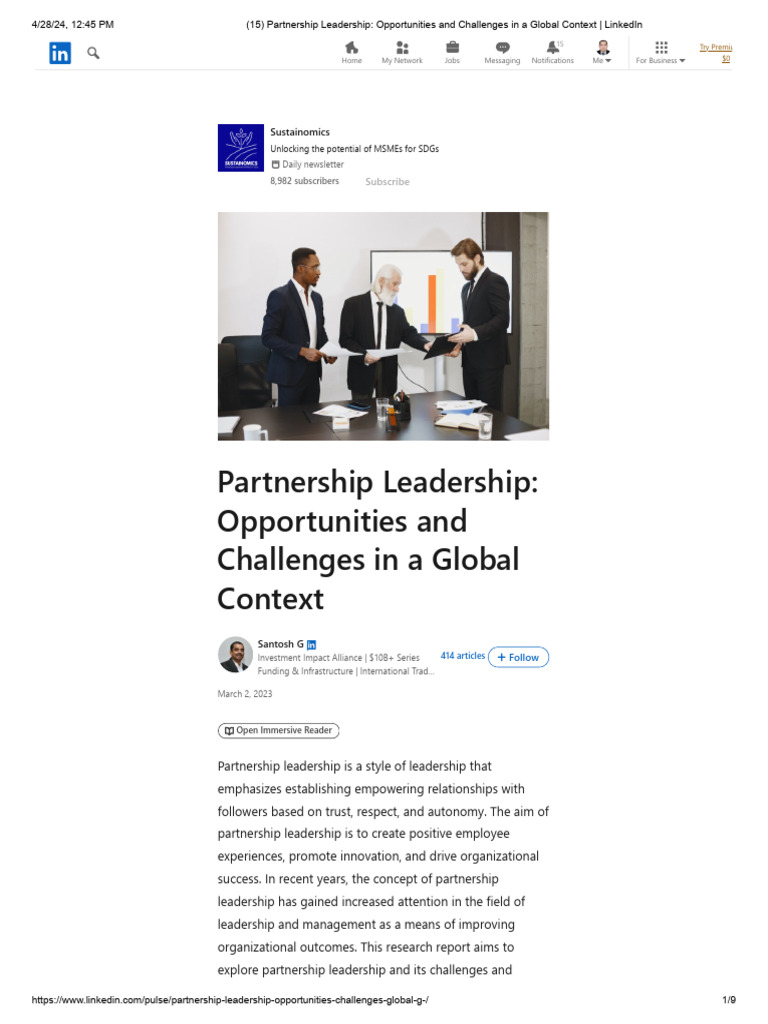 Partnership Leadership - Opportunities and Challenges in A Global Context - LinkedIn | PDF