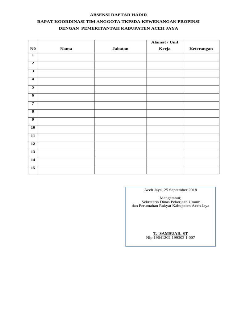 Absensi Daftar Hadir | PDF