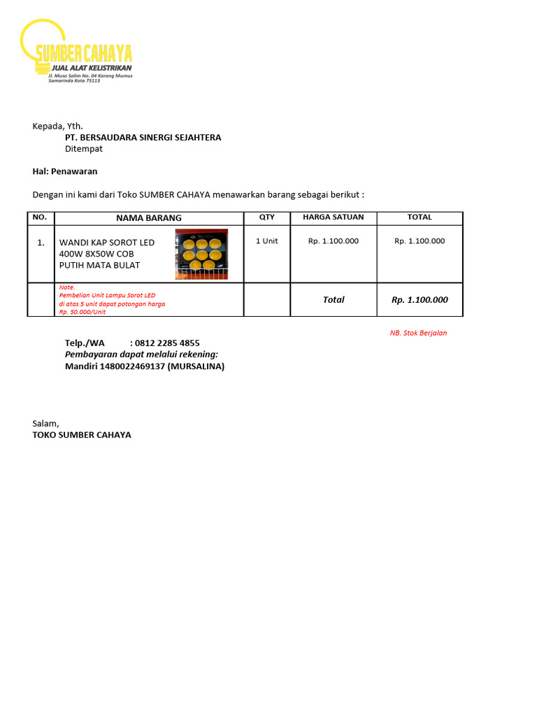 Penawaran PT Bss | PDF