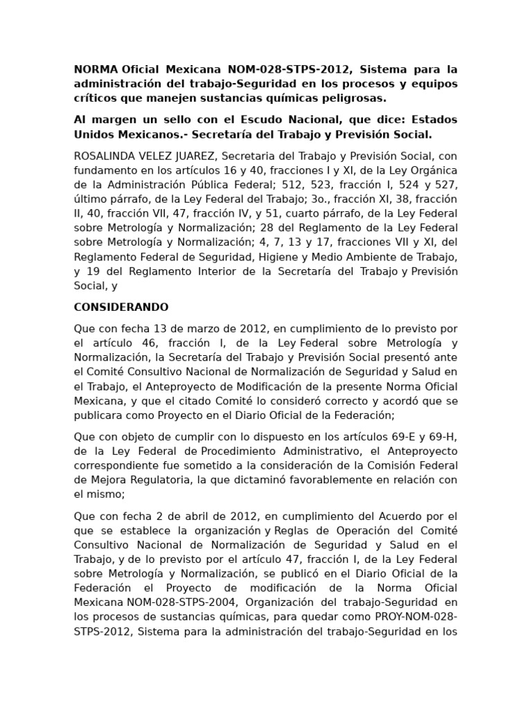 NORMA Oficial Mexicana NOM-028-STPS-2012 | PDF
