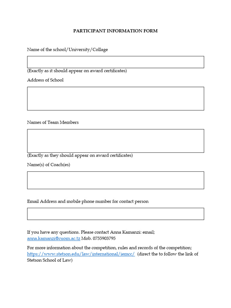 Moot Court Competition Participant Form | PDF