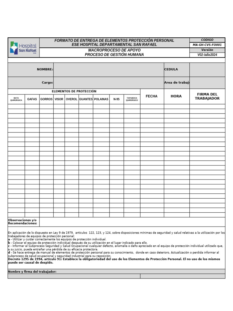 FORMATO ENTREGA DE EPP NUEVO MEMBRETE | PDF