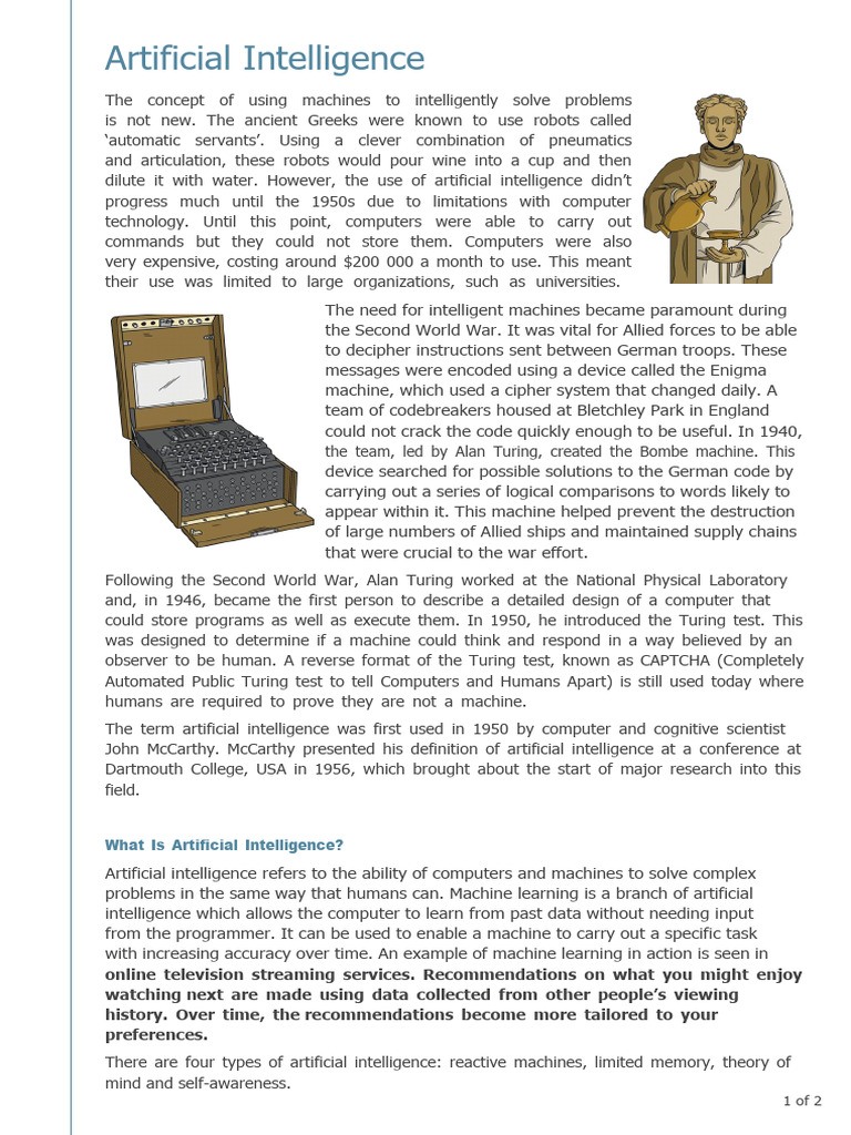 Artificial Intelligence (Reading Comprehension With Questions) | PDF