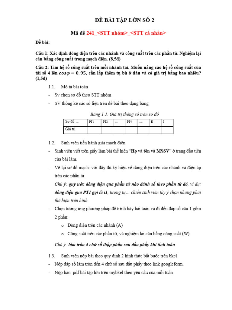 Hk241 - CQ - Đề BTL2 | PDF