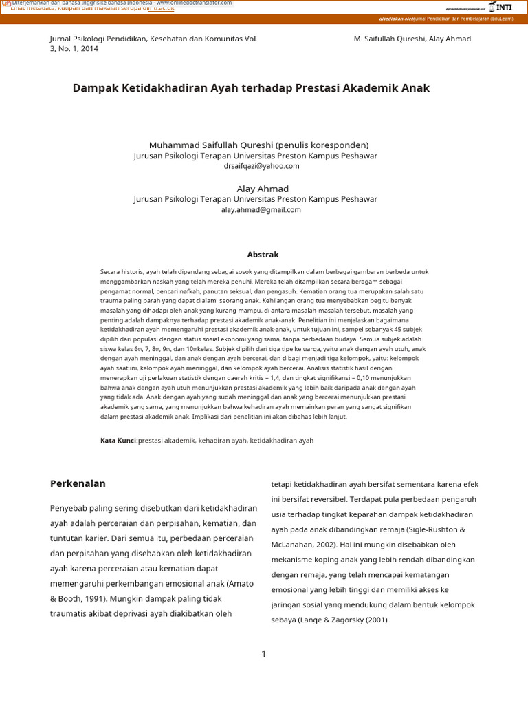 Terjemah Effects of Father Absence On Children's Academic Performance ...
