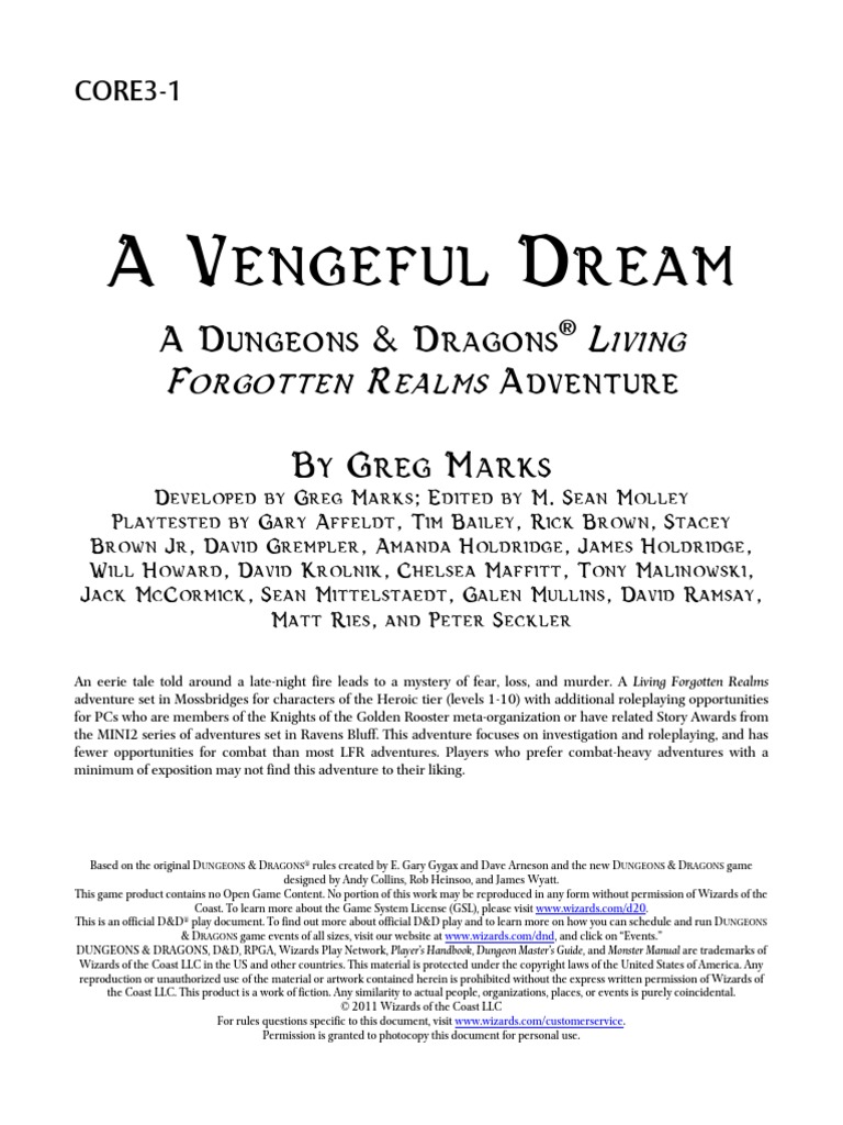 CORE3-1 A Vengeful Dream | PDF | Dungeons & Dragons | Leisure