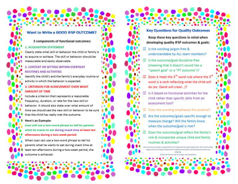 Quick Ref Guide-Want To Write A Good IFSP Outcome | PDF