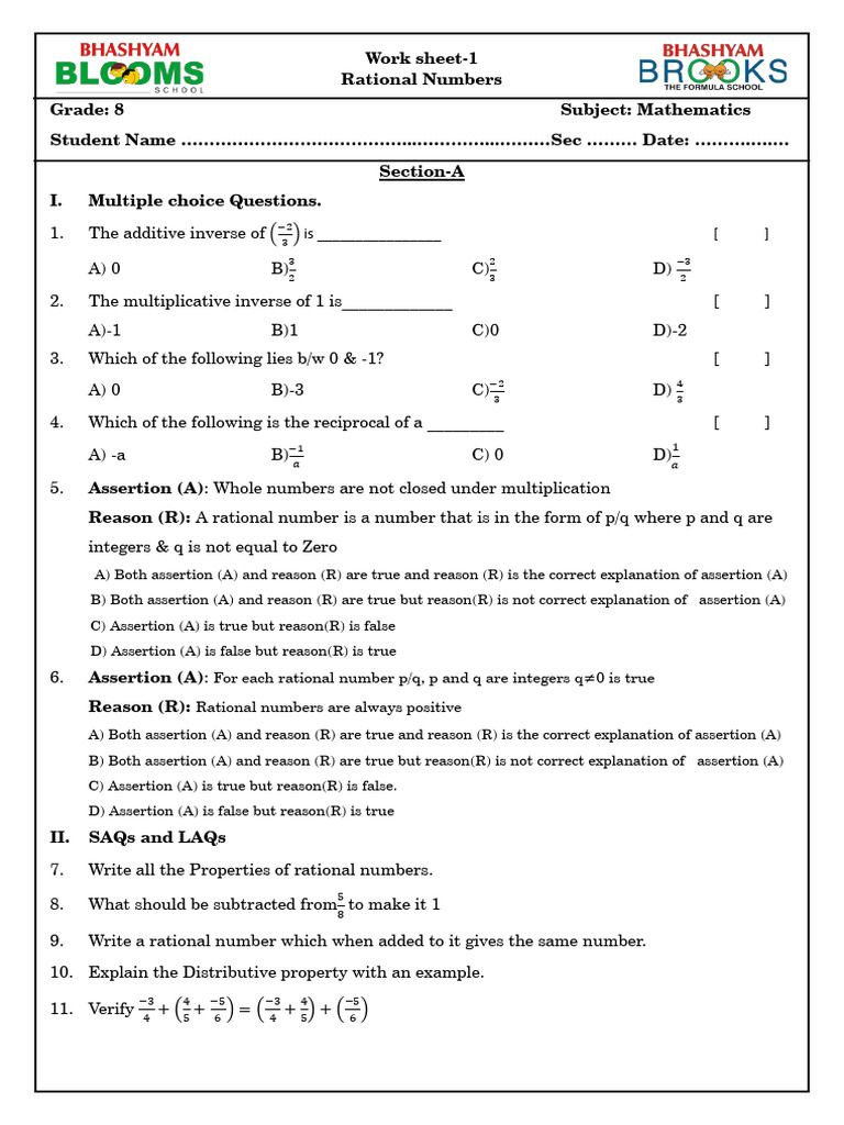G8 - Math - WS-1 - Rational Numbers | PDF | Integer | Numbers