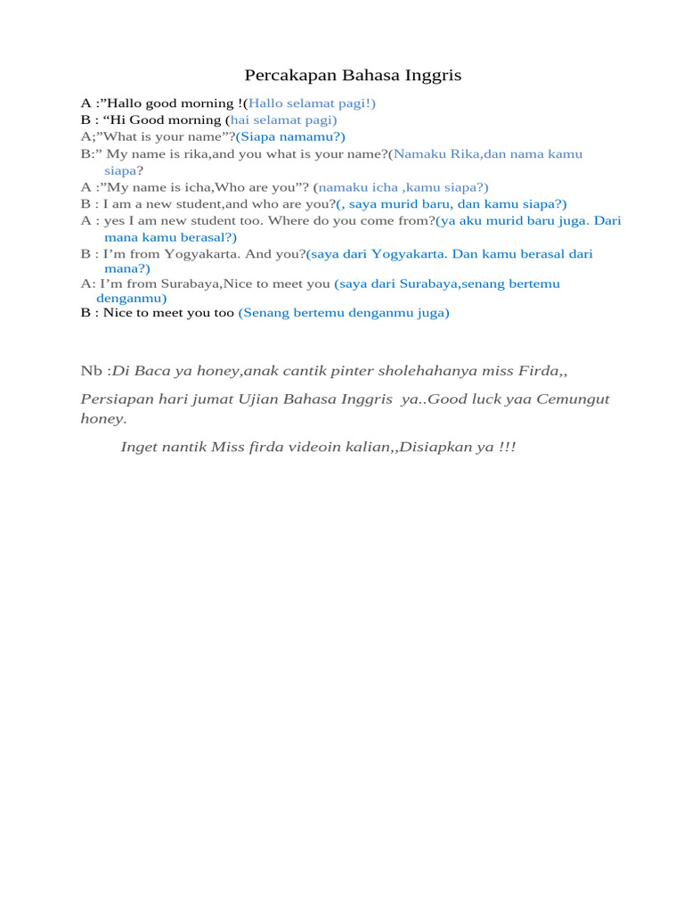 Percakapan Bahasa Inggris | PDF