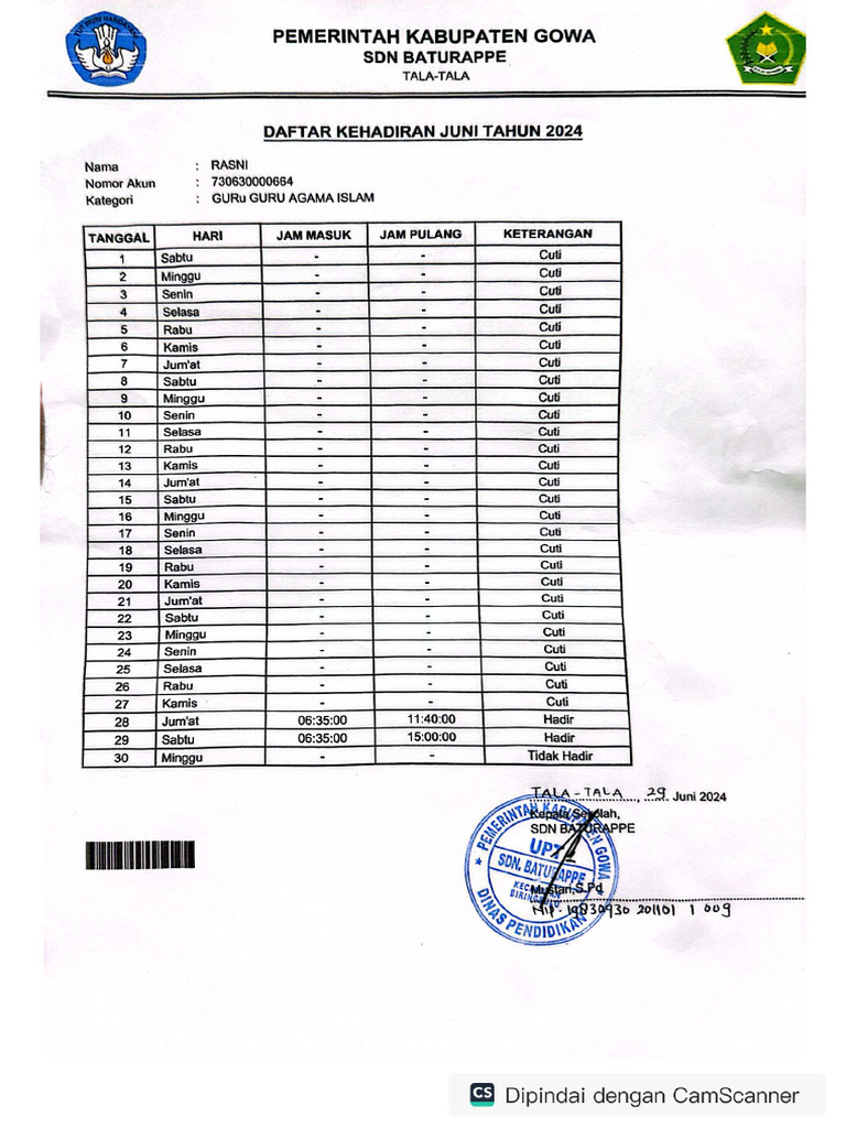 Absen Juni 2024 | PDF