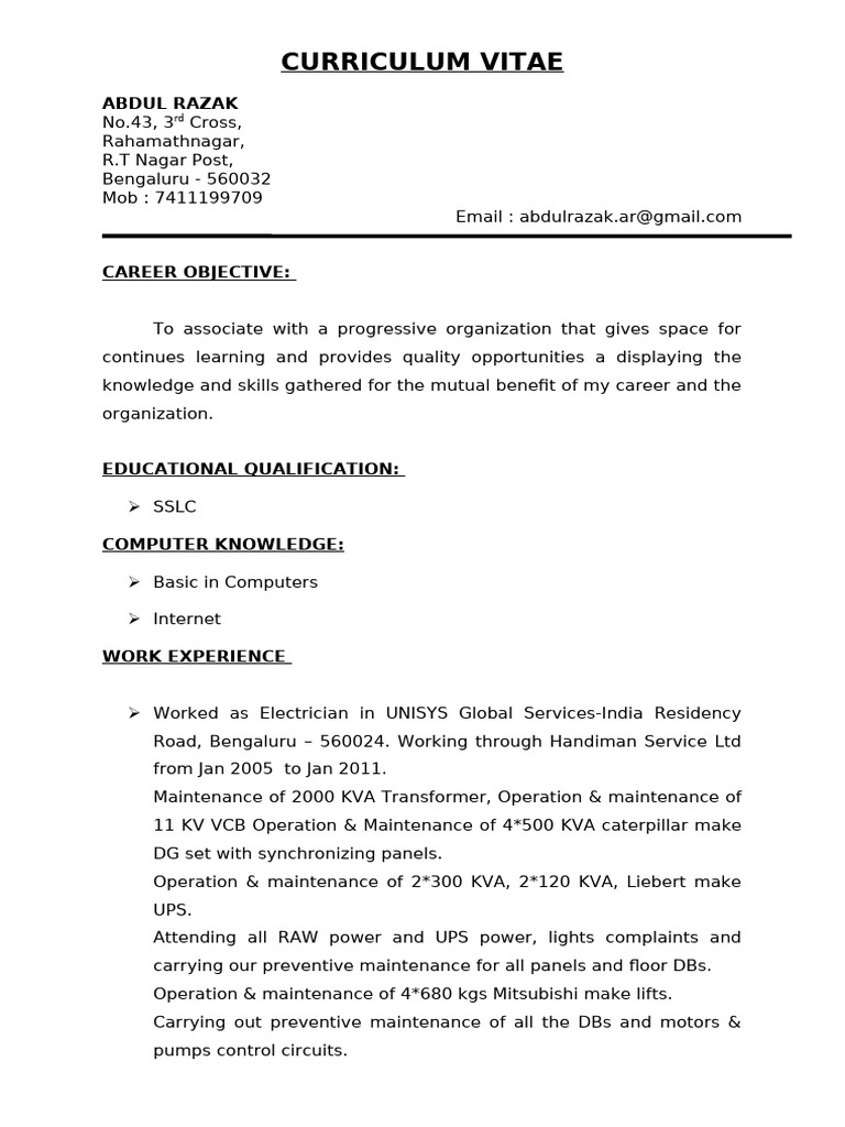 ABDUL RAZAK - CV | PDF