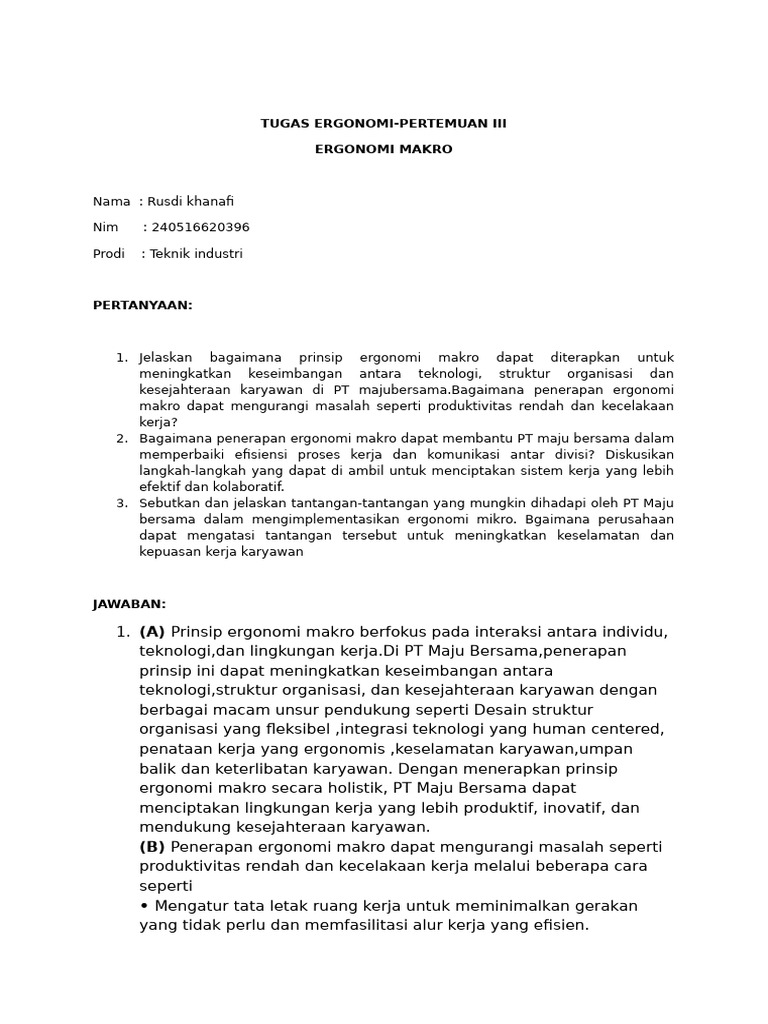 Tugas,. ERGONOMI. RUSDI | PDF