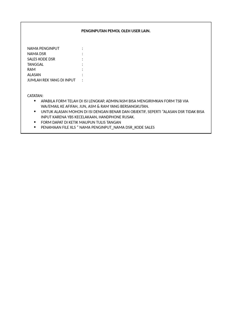 Form Penginputan Pemol Oleh User Lain | PDF