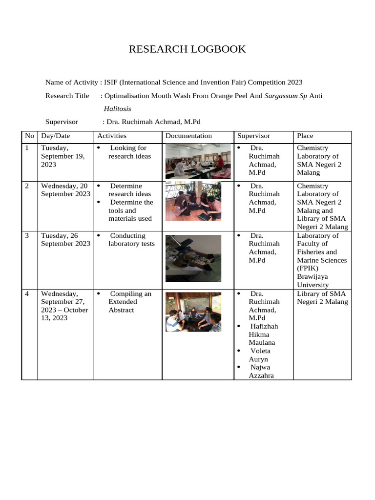Logbook Penelitian | PDF