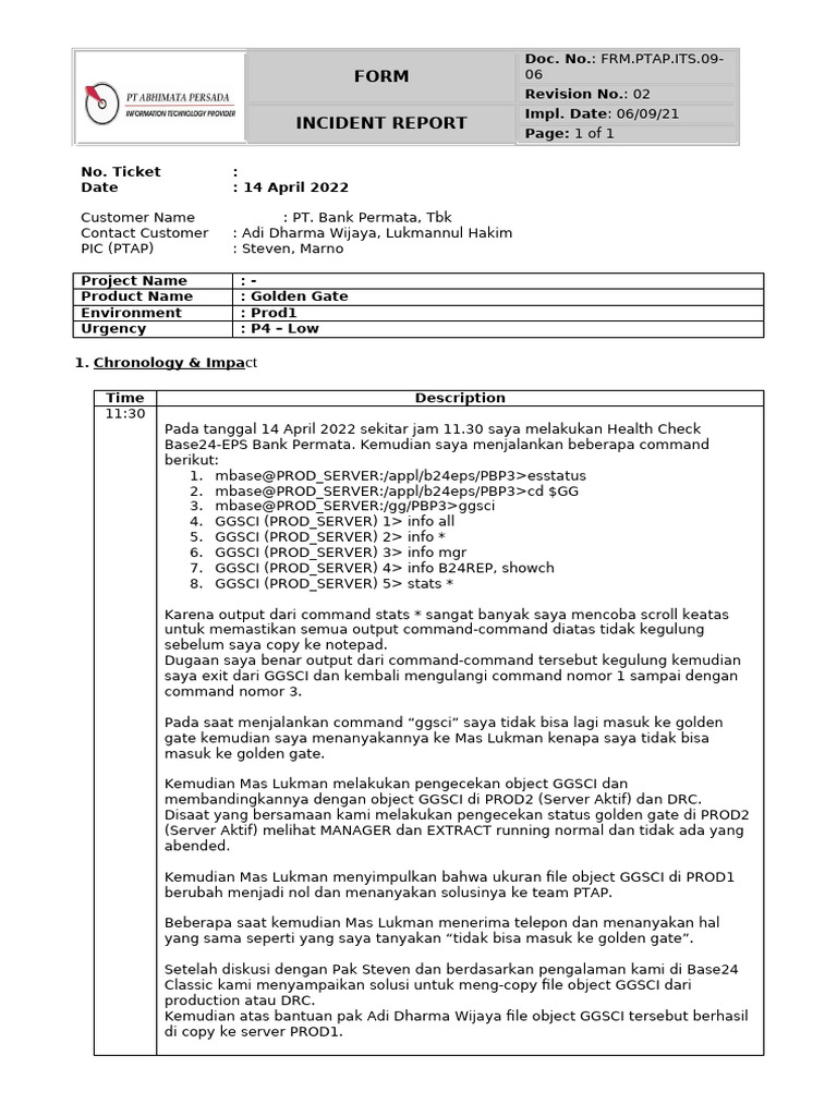 (GOLDEN GATE BANK PERMATA) Incident Report - Ukuran File Object Ggsci ...