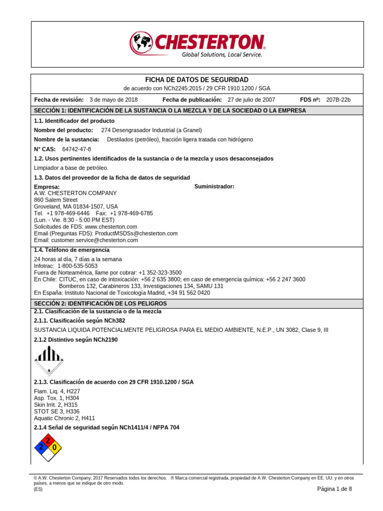 3. chesterton MSDS 274 GRANEL | PDF
