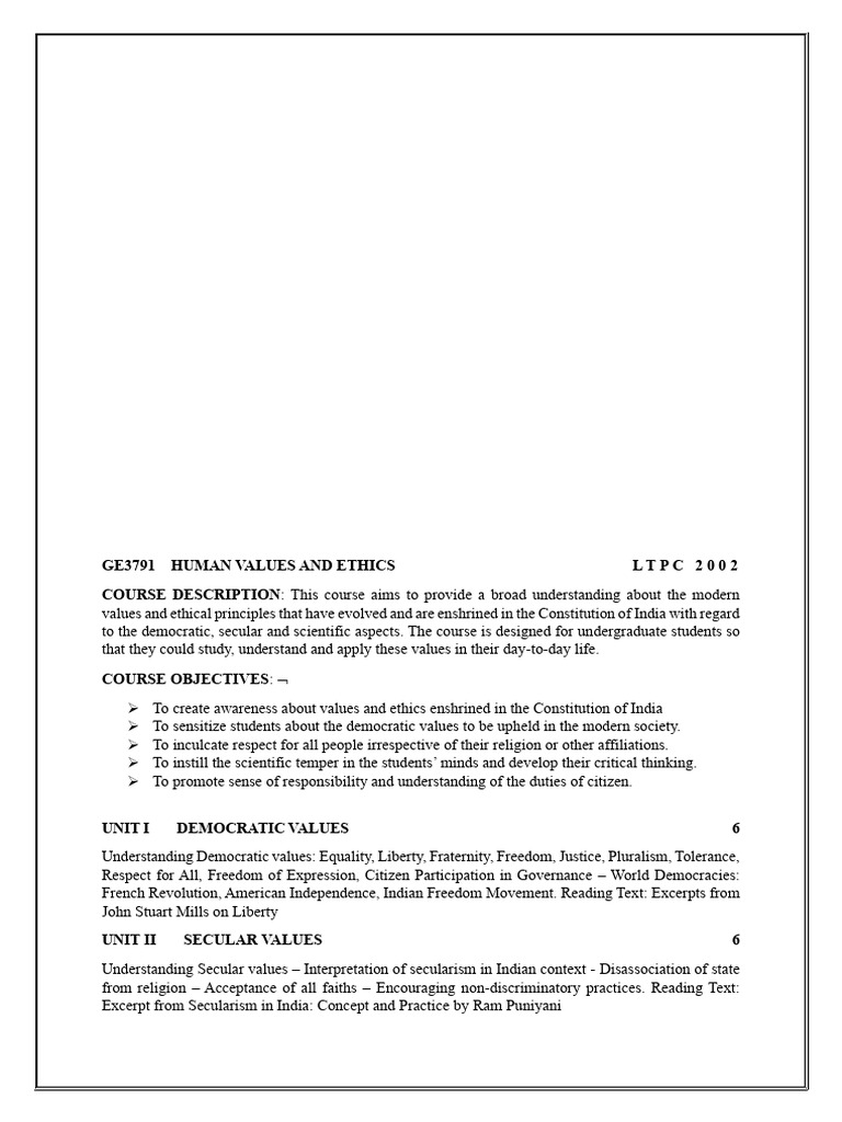 Human Values and Ethics L T P C 2 0 - 2-49 | PDF