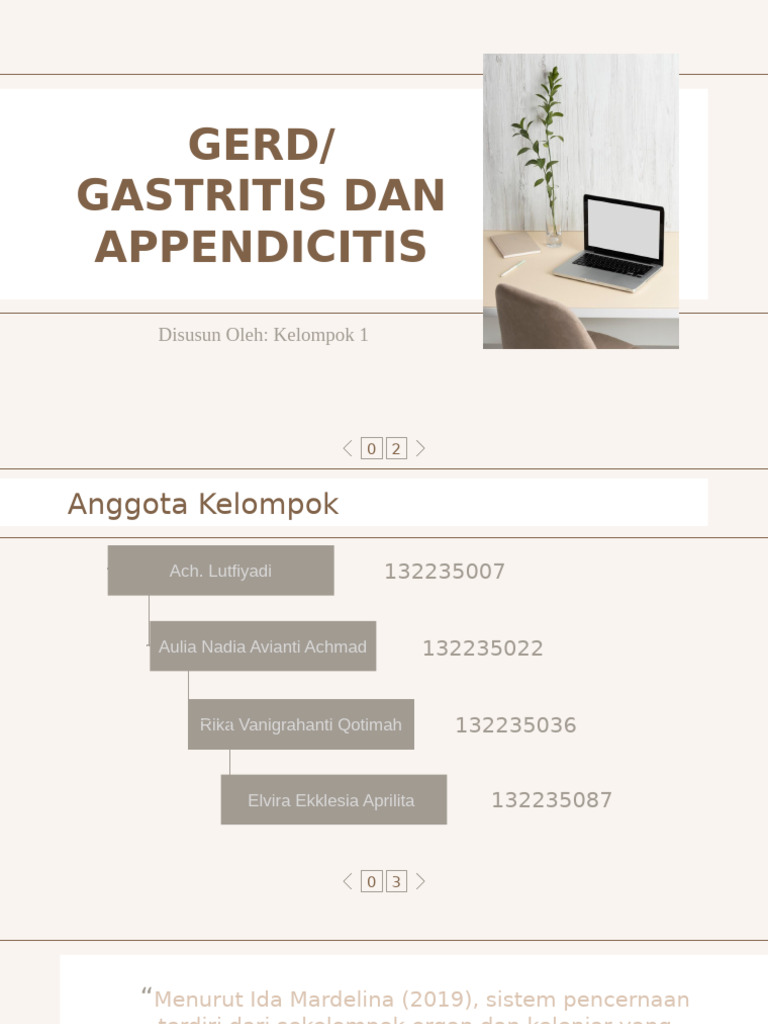 Gerd/ Gastritis Dan Appendicitis: Disusun Oleh: Kelompok 1 | PDF