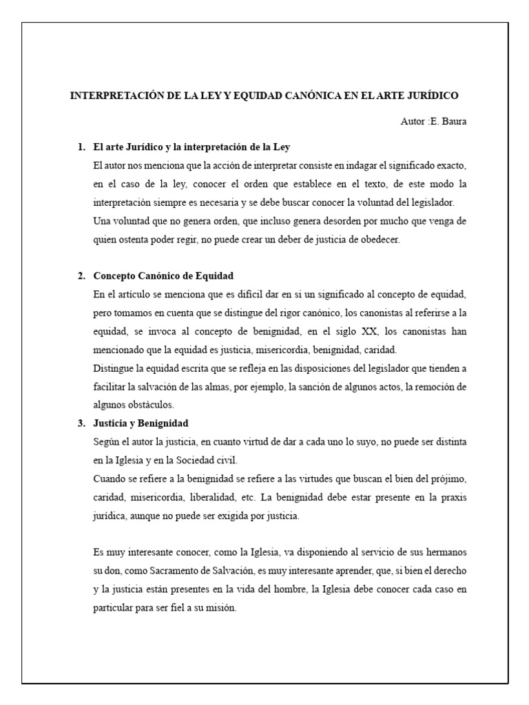 Interpretación de La Ley y Equidad Canónica en El Arte Jurídico ...
