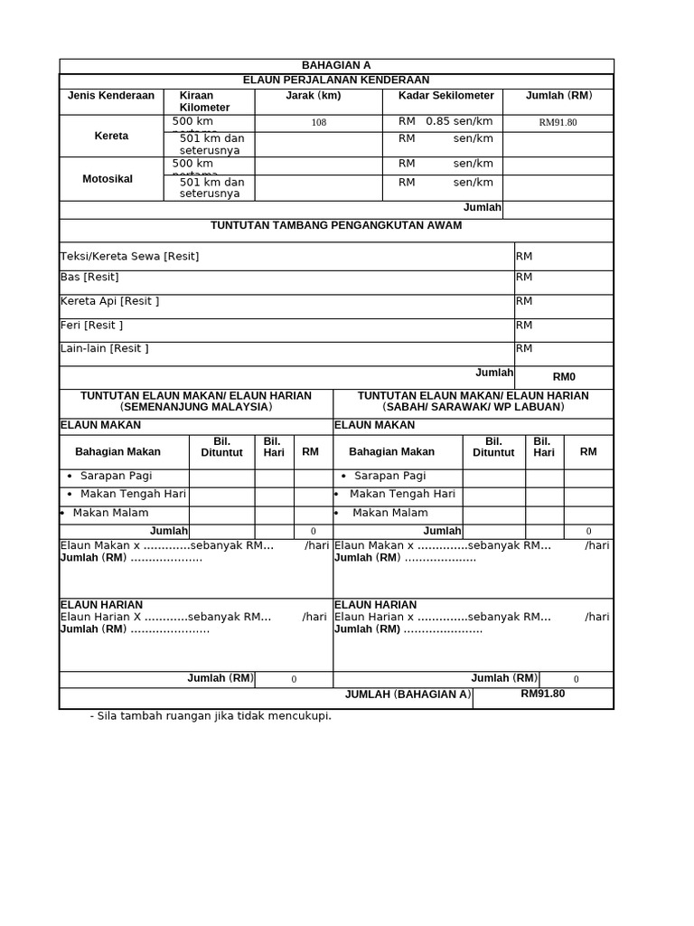 Borang Tuntutan Perjalanan Tahun 2024. 2 Excel - WP 1.4 01012024 | PDF