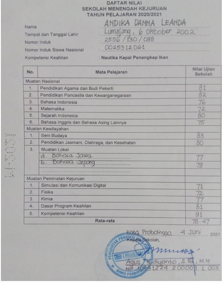 Scan Transkip Nilai . | PDF