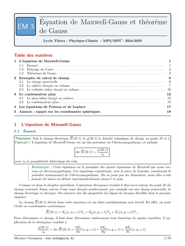 EM3 - Theoreme de Gauss | PDF