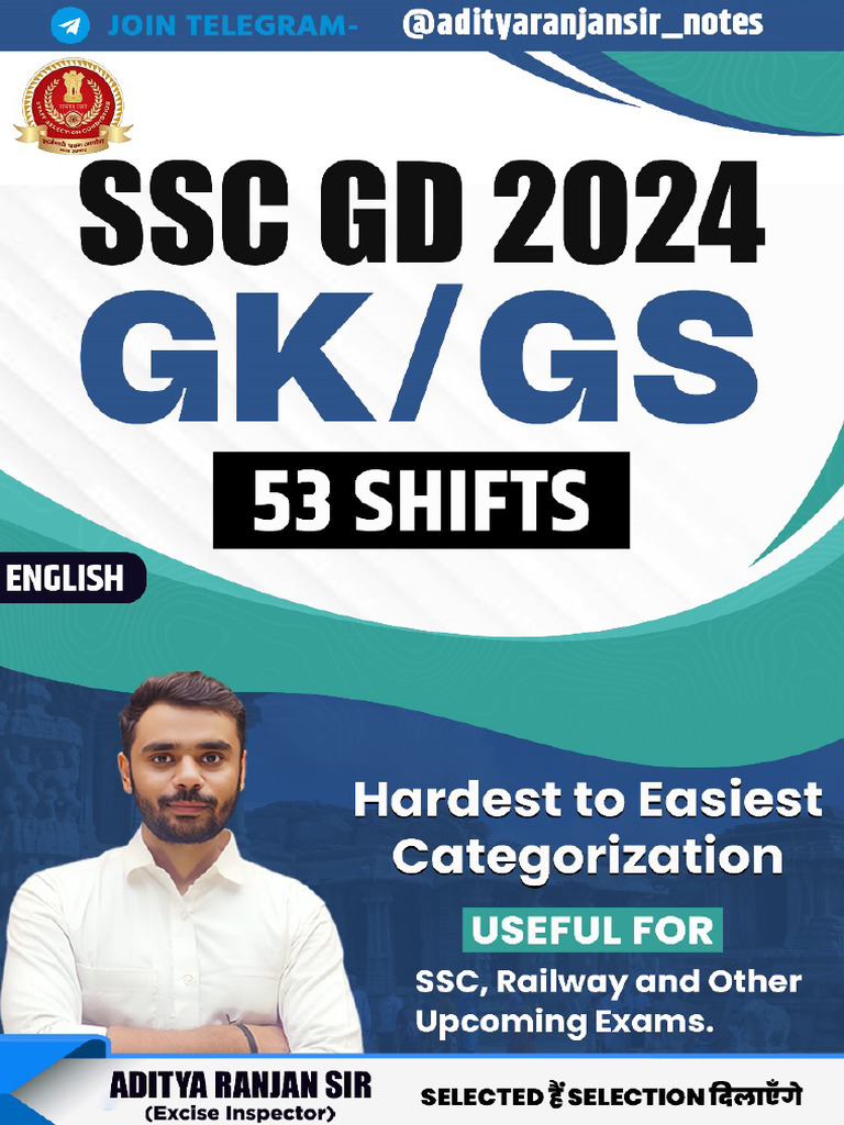 1 SSC GD 2024 General AwarenessEnglish Hard To Easy by Aditya Ranjan | PDF