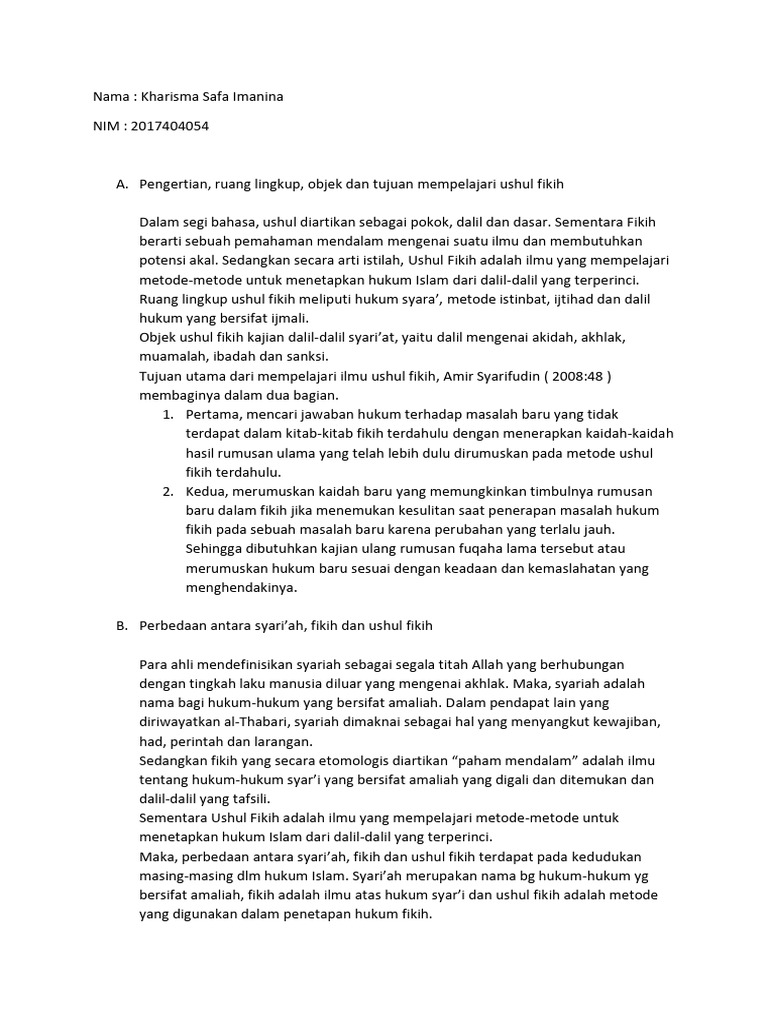 Rangkuman Materi Ushul Fiqih - Kharisma Safa | PDF