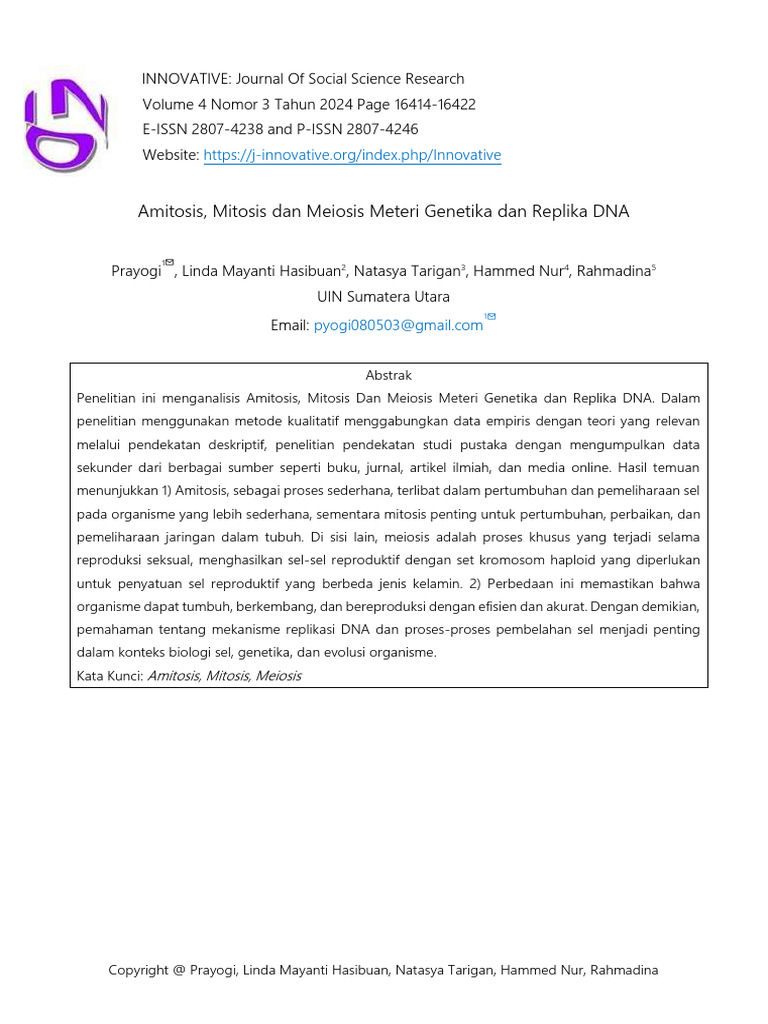 Amitosis, Mitosis Dan Meiosis Meteri Genetika Dan Replika DNA | PDF