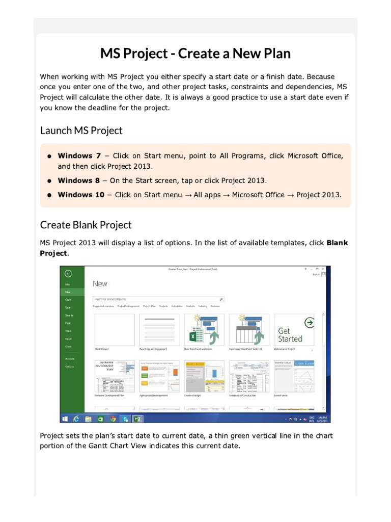 MS Project - Create A New Plan | PDF