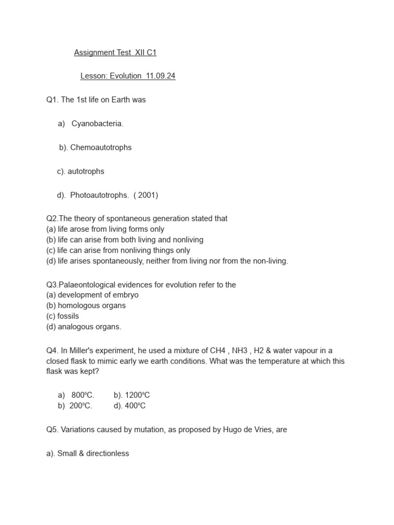 Evolution Assignment XII | PDF | Homo | Biological Evolution