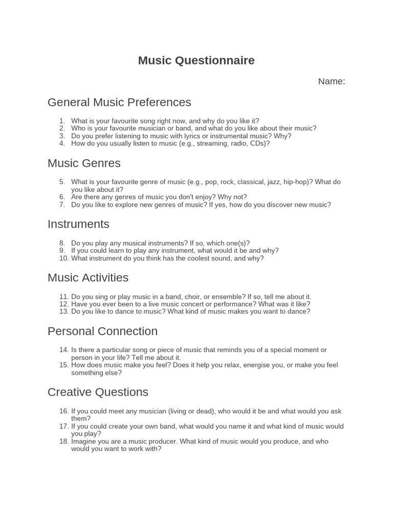 Music Questionnaire | PDF