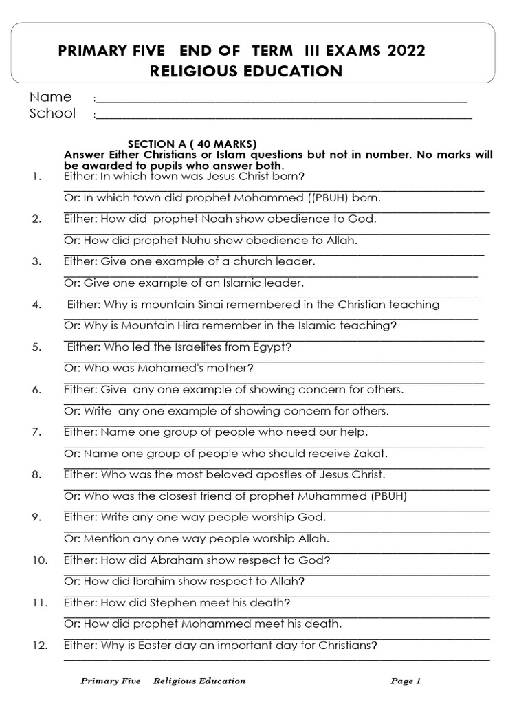 Primary Five Religious Education | PDF