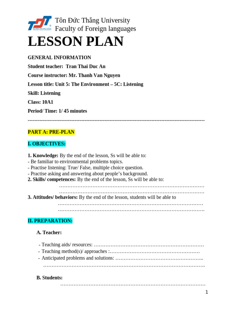 2-LESSON PLAN - (New Format 2021) - by Mr. Thanh | PDF