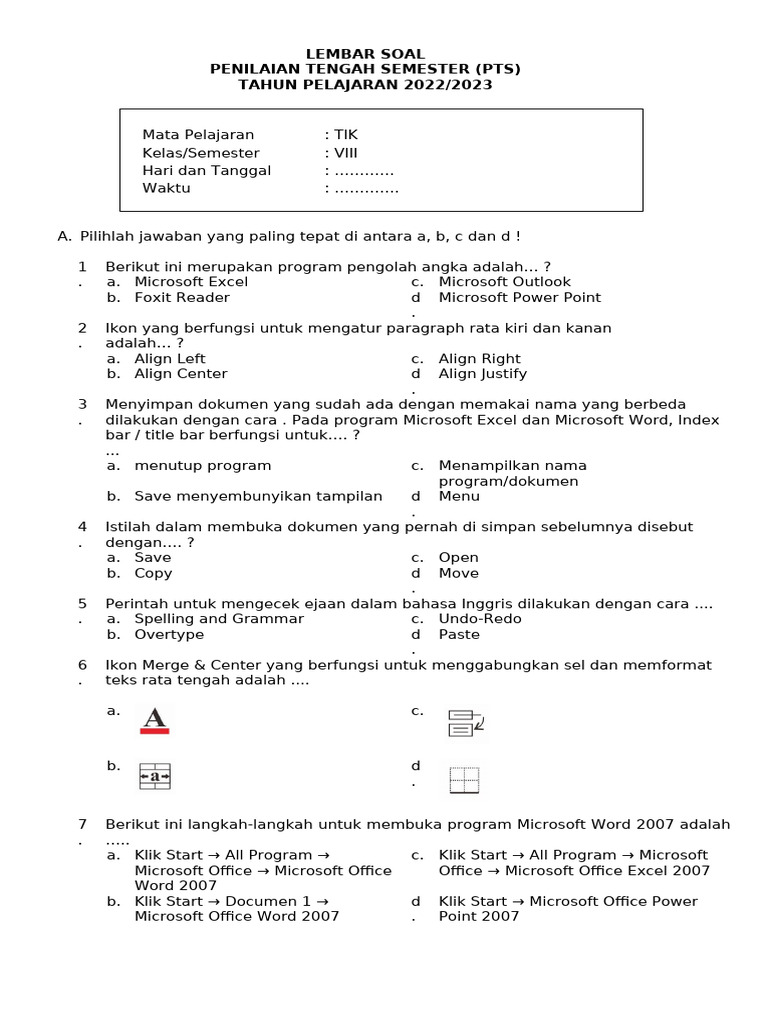 Soal PTS Tik KLS 8 | PDF