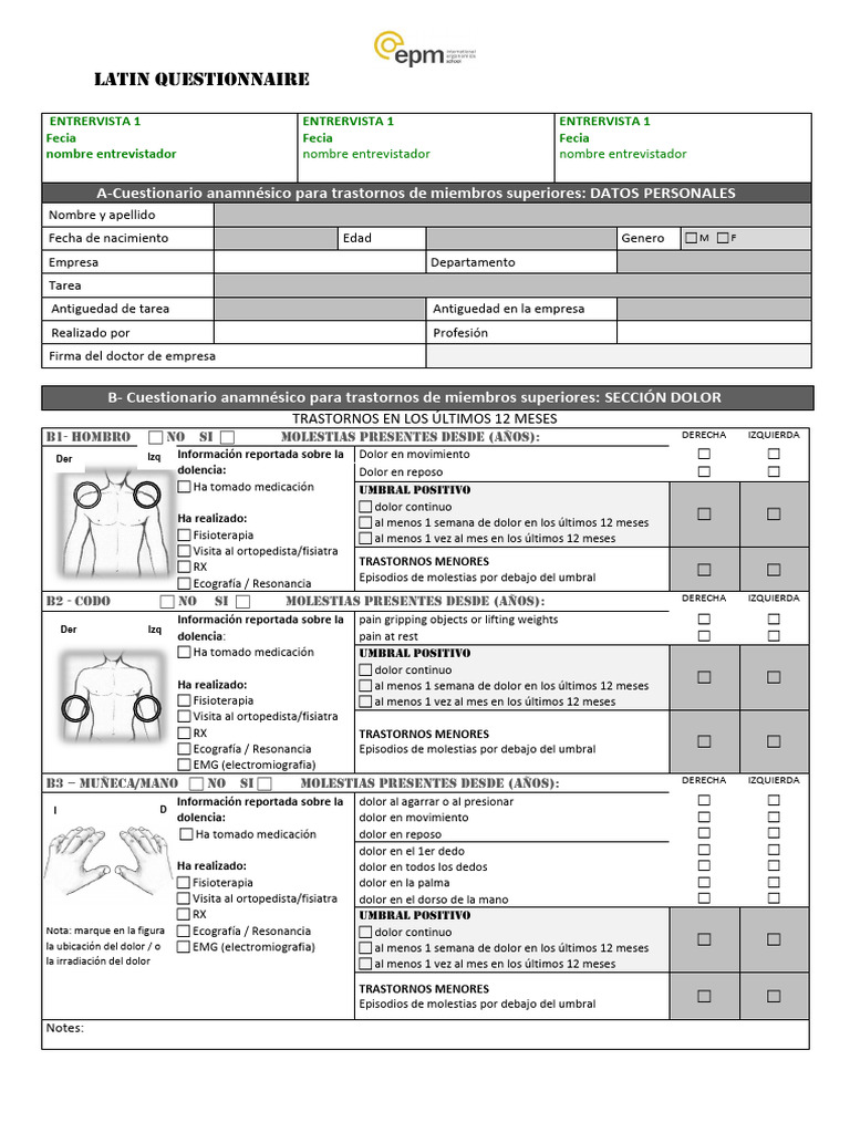 LATIN QUESTIONNAIRE para el estudio epidemiológico de los trastornos | PDF