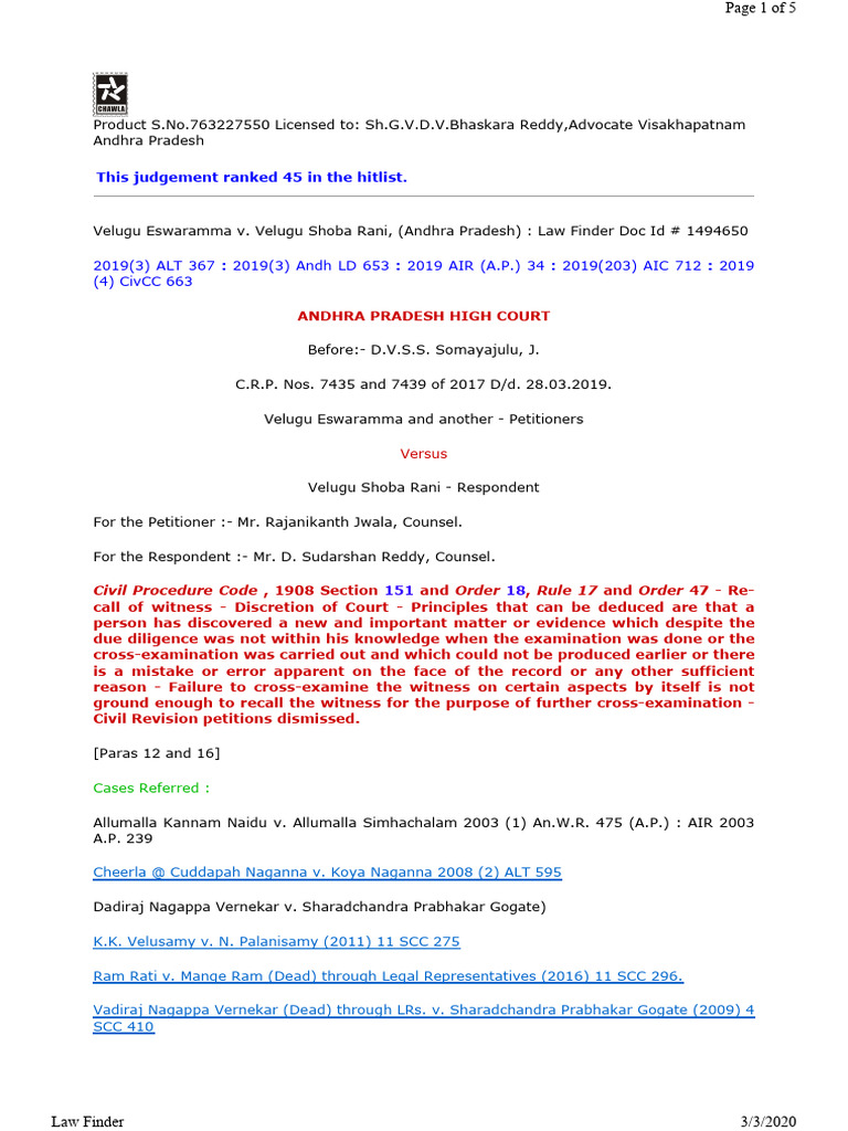 2019 (3) Alt 367 - Order - Xviii Rule - 17 CPC | PDF