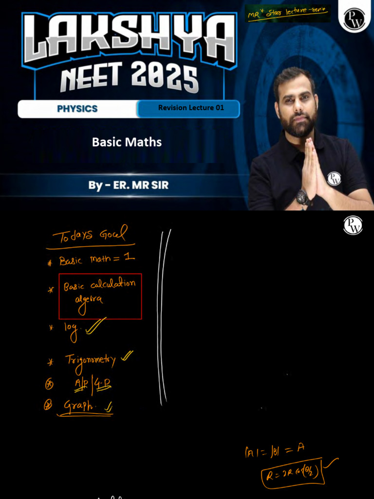 Basic Maths (Revision 01) : Class Notes - Lakshya NEET 2025 | PDF